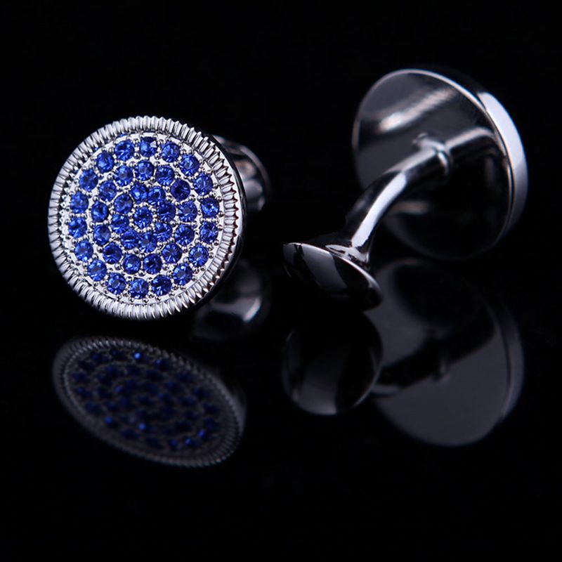 Silver Round Blue Crystal Cufflinks | Gentleman's Guru