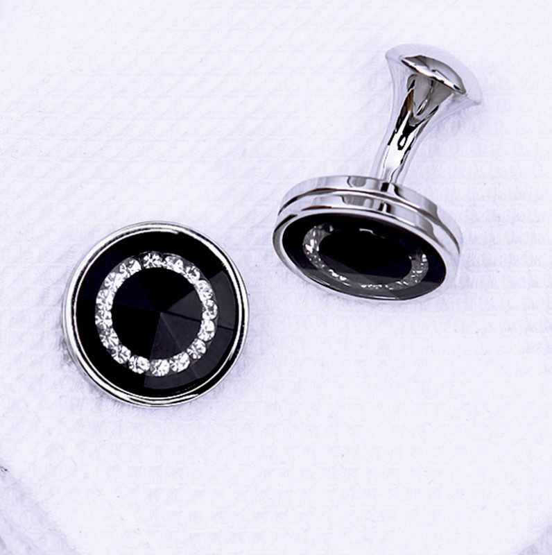 Black Round Cufflinks With Crystal - Gentleman's Guru