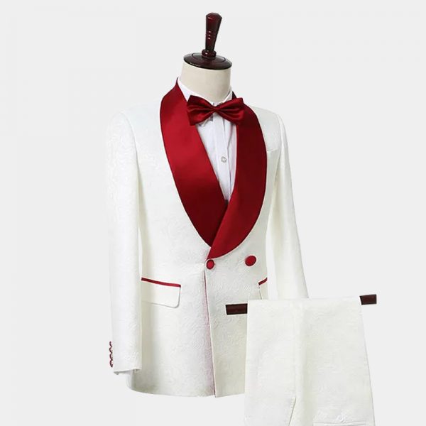 White And Red Tuxedo Suit + FREE Shipping - Gentleman's Guru™