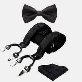 Black Floral Bow Tie and Suspenders Set | Gentleman's Guru