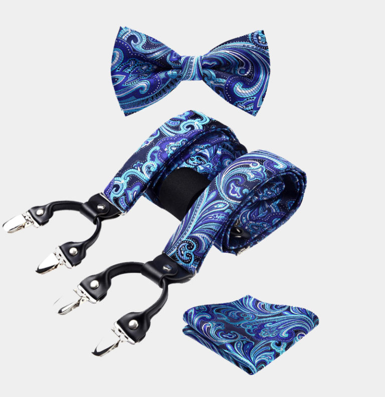 Blue Paisley Bow Tie and Suspenders Set | Gentleman's Guru