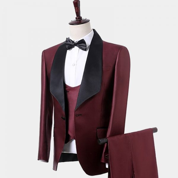 Burgundy And Black Tuxedo Suit - Shawl Lapel - Gentleman's Guru