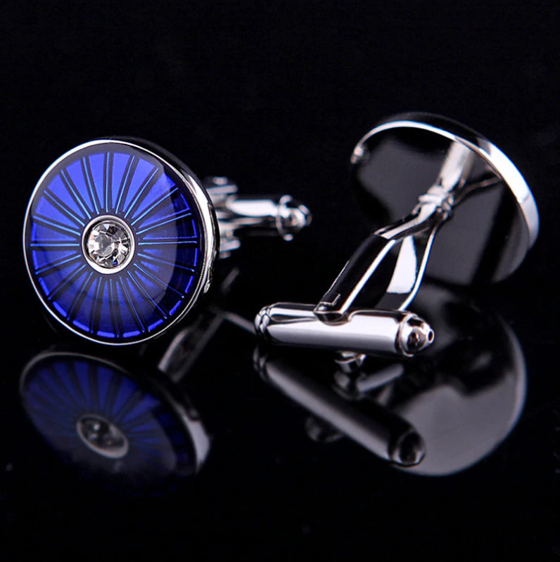 Round Blue Cufflinks w/ Crystals | Gentleman's Guru