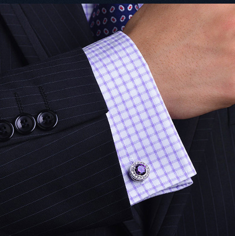 Round Purple Cufflinks w/ Silver Plating | Gentleman's Guru