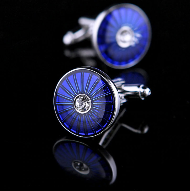 Round Blue Cufflinks w/ Crystals | Gentleman's Guru