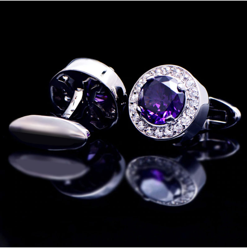 Round Purple Cufflinks w/ Silver Plating | Gentleman's Guru