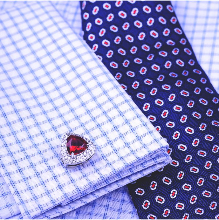 Silver and Red Cufflinks w/ Crystals | Gentleman's Guru