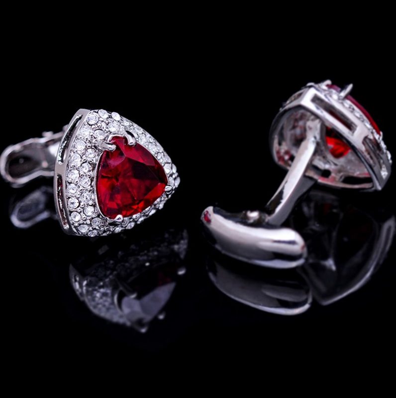 Silver and Red Cufflinks w/ Crystals | Gentleman's Guru