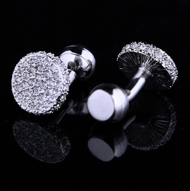 Round Silver Crystal Cufflinks | Gentleman's Guru