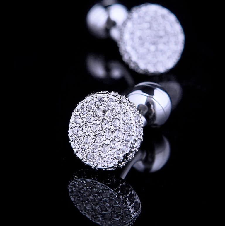 Round Silver Crystal Cufflinks | Gentleman's Guru