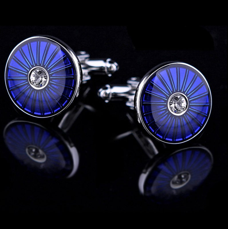 Round Blue Cufflinks w/ Crystals | Gentleman's Guru