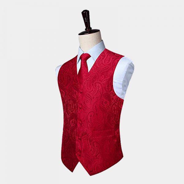 Red Paisley Vest And Tie Set - Red Waistcoat - Gentleman's Guru