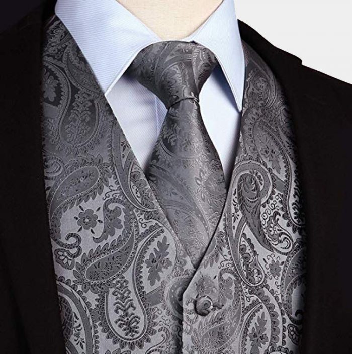 Grey Paisley Vest And Tie Set - Waistcoat Set - Gentleman's Guru