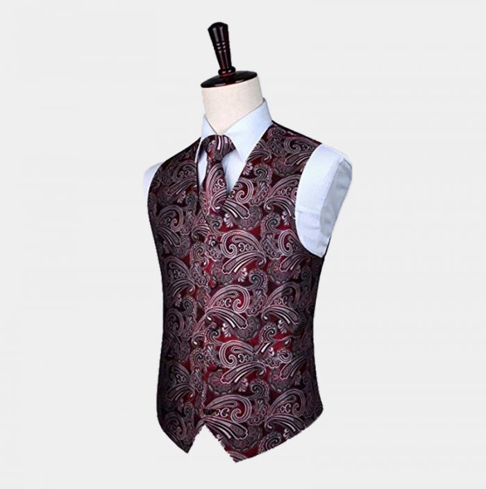 Burgundy Paisley Vest And Tie Set - Gentleman's Guru