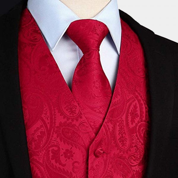Red Paisley Vest And Tie Set - Red Waistcoat - Gentleman's Guru