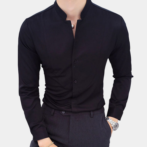 Mens Black Mandarin Collar Shirt Gentlemans Guru™
