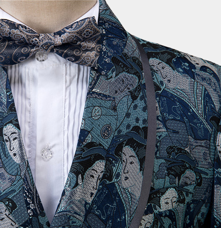 Blue Geisha Print Tuxedo | Gentleman's Guru